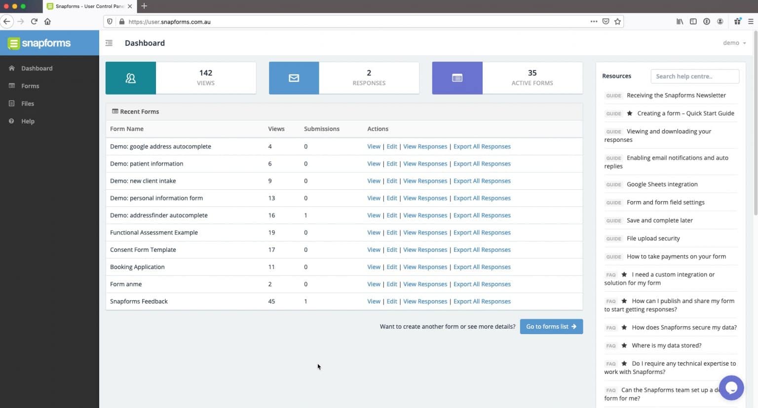 Snapforms admin dashboard - Snapforms Resources & FAQs