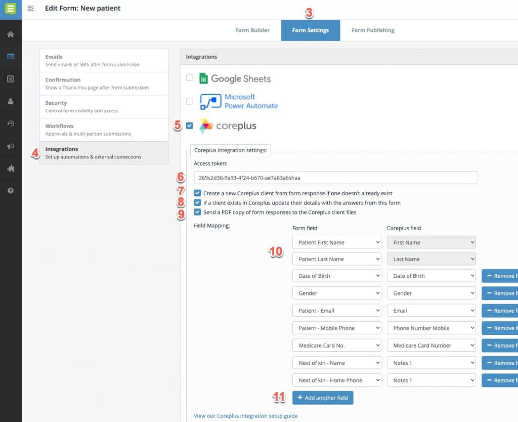 Coreplus integration setup - Snapforms Resources & FAQs