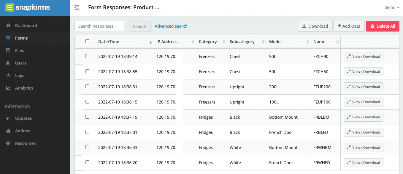Dropdown List Lookup Example: Product Finder - Snapforms Resources & FAQs