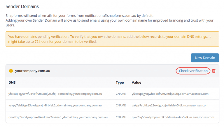 Custom sender domain for auto-reply emails - Snapforms Resources & FAQs