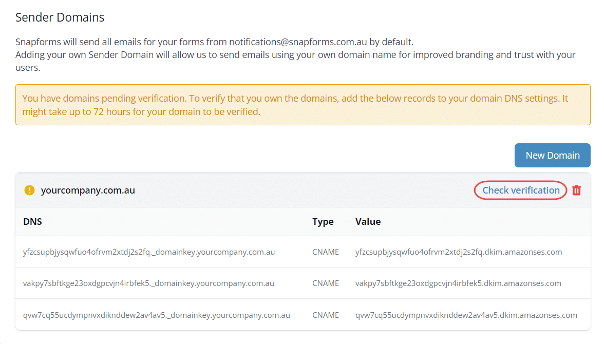 Custom sender domain for auto-reply emails - Snapforms Resources & FAQs