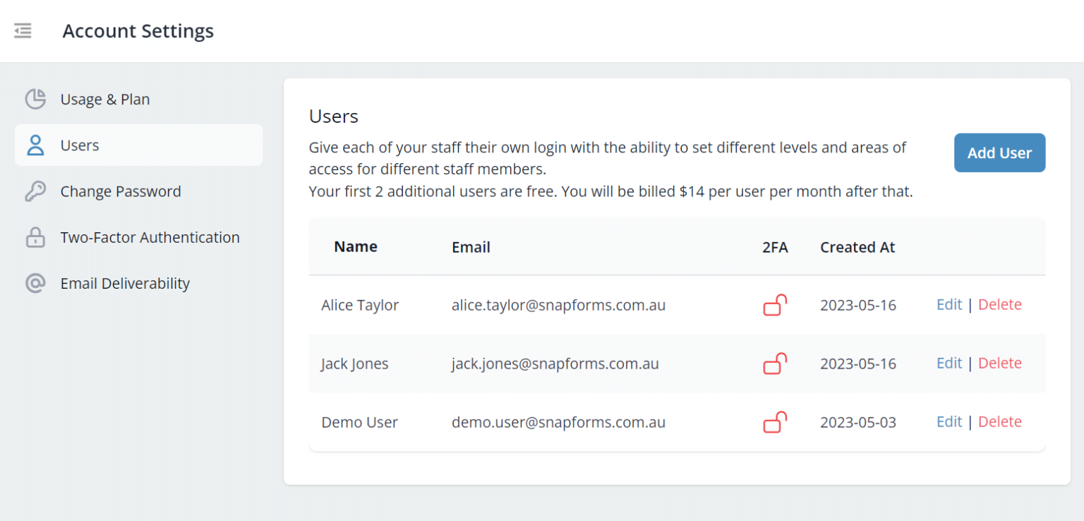 User management - Snapforms Resources & FAQs