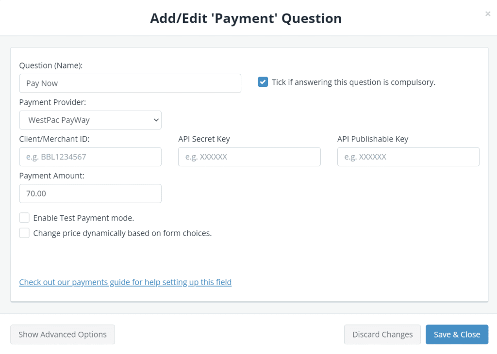 Take payments on your form with Westpac PayWay - Snapforms Resources & FAQs