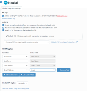 Nookal integration setup - Snapforms Resources & FAQs