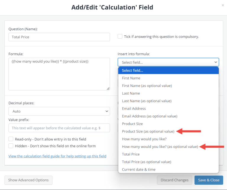 Calculation field - Snapforms Resources & FAQs