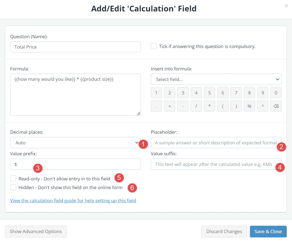 Calculation field - Snapforms Resources & FAQs